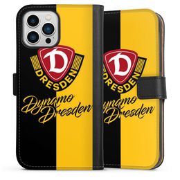 DeinDesign iPhone 13 Pro Max Handy Klapph&uuml;lle Handyh&uuml;lle aus Kunst Leder schwarz Flip Case Sg Dynamo Dresden Official Licensed Product Sgd Sideflip mit langer 