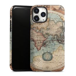 DeinDesign iPhone 11 Pro Handy Panzer Handyh&uuml;lle robuste Outdoor H&uuml;lle Schutzh&uuml;lle gl&auml;nzend World Map Vintage Map Tough Case