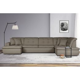 Wohnlandschaft Home Affaire "BRISBANE NEU U-Form", braun (taupe), B:380cm H:83cm T:202cm, 100% Polyester, Sofas, Wohnlandschaft, mit feiner Steppung, Matten-Optik, incl. Zierkissen