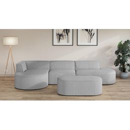 Ecksofa OTTO HOME "EIVIND Designer Sofa mit Ottomane rechts/links, B/T/H: 343/159/72 cm", grau (hellgrau), B:343cm H:72cm T:159cm, 100% Polyester, Sofas, Ecksofa, L-Form mit Wellenunterfederung, auch in Feincord und Boucl&eacute;