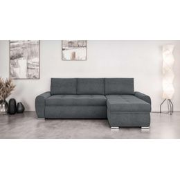 Ecksofa Home Affaire "HAVERHILL Schlafsofa mit Bettkasten, Ma&szlig;e B/H/T: 237/89/166 cm", grau (dunkelgrau), B:237cm H:89cm T:166cm, 95% Polyester, 5% Nylon, Sofas, Ecksofa, L-Form mit Recamiere links oder rechts bestellbar, Wellenunterfederung