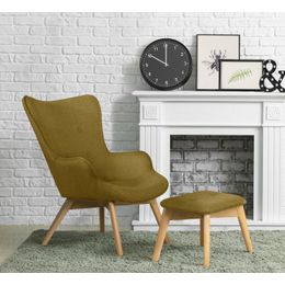 Sessel Home Affaire "Nicko", gelb (curry), B:71cm H:96cm T:86cm, 100% Polyester, Sessel, Design-Sessel Sessel mit Hocker Lounge-Sessel Einzelsessel, wahlweise mit und ohne Hocker