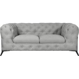 Chesterfield-Sofa Home Affaire "Amaury", silber, B:185cm H:75cm T:99cm, Struktur (100% Polyester9;Samtoptik (100% Polyester), Sofas, aufwändige Knopfheftung, moderne Chesterfield Optik, Fußfarbe wählbar