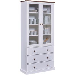Buffet Inter Link, weiß, B:90cm H:190cm T:38,4cm, Massivholz, Sicherheitsglas, Schränke