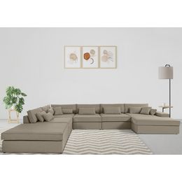 Wohnlandschaft OTTO HOME "Enid U-Form", grau (taupe), B:460cm H:75cm, Baumwollmix (60% Baumwolle/40% Leinen);Struktur fein (100% Polyester);Samtoptik (100% Polyester);Samtvelours (100% Polyester);Struktur (100% Polyester);Struktur recycelt (100% recyceltes Polyester), Sofas, Wohnlandschaft, 6 Teile, bestehend aus Modulen, in vielen Bez&uuml;gen, auch in Breitcord