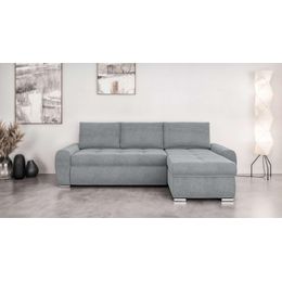 Ecksofa Home Affaire "HAVERHILL Schlafsofa mit Bettkasten, Ma&szlig;e B/H/T: 237/89/166 cm", grau, B:237cm H:89cm T:166cm, 95% Polyester, 5% Nylon, Sofas, Ecksofa, L-Form mit Recamiere links oder rechts bestellbar, Wellenunterfederung