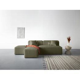 Ecksofa Home Affaire "Sundstrup L-Form", gr&uuml;n, B:220cm H:76,5cm T:153cm, 93% Polyester, 6% Acryl, 1% Baumwolle, Sofas, Ecksofa, Modulserie, individuelle Zusammenstellung