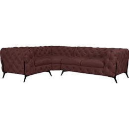 Chesterfield-Sofa Home Affaire "Amaury L-Form", rosa (rose), B:264cm H:75cm T:204cm, Struktur (100% Polyester);Samtoptik (100% Polyester), Sofas, moderne Chersterfield-Optik, Breite 262 cm, Fußfarbe wählbar