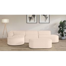 Ecksofa OTTO HOME "EIVIND Designer Sofa mit Ottomane rechts/links, B/T/H: 343/159/72 cm", beige (hellbeige), B:343cm H:72cm T:159cm, 100% Polyester, Sofas, Ecksofa, L-Form mit Wellenunterfederung, auch in Feincord und Boucl&eacute;