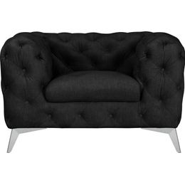 Chesterfield-Sessel Home Affaire "Glynis Sessel", grau (charcoal), B:125cm H:75cm T:97cm, Struktur (100% Polyester);Samtoptik (100% Polyester), Sessel, aufw&auml;ndige Knopfheftung, moderne Chesterfield Optik, Fu&szlig;farbe w&auml;hlbar