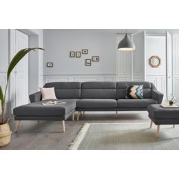 Ecksofa OTTO HOME "Bille L-Form", grau (anthrazit), B:302cm H:86cm T:178cm, Samtoptik (100% Polyester);Luxus-Microfaser weich (100% Polyester);Struktur (100% Polyester);Struktur fein (100% Polyester), Sofas, Ecksofa, mit Naht im R&uuml;ckenkissen und Beinen aus Eichenholz