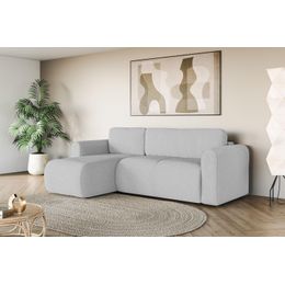 Ecksofa OTTO HOME "Zacharia wahlweise Schlafsofa mit Bettkasten, B/T/H 250/166/86 cm", grau (hellgrau), B:250cm H:86cm T:166cm, 100% Polyester, Sofas, Ecksofa, L-Form mit Wellenunterfederung, Recamiere beidseitig montierbar