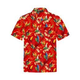 Hawaiihemdshop.de Hemd 'Flower Parrots' Herren Gr&ouml;&szlig;e L hellrot