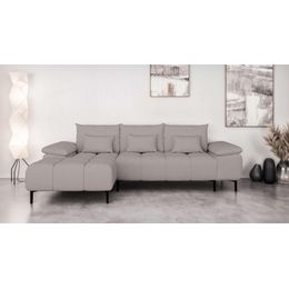 Ecksofa Home Affaire "DROMARA Schlafsofa mit Bettkasten, Ma&szlig;e: B/T/H 277/141/91 cm", grau (taupe), B:277cm H:91cm T:141cm, 100% Polyester, Sofas, Ecksofa, L-Form mit Recamiere rechts/links bestellbar, Wellenunterfederung