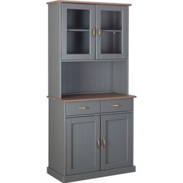 Buffet Inter Link "Luzern", braun (grau, braun), B:90cm H:191cm T:45cm, MDF, Massivholz, Sicherheitsglas, Schränke, Buffetschrank Küchenschrank Buffet, im Landhausstil, Küchenschrank, Geschirrschrank