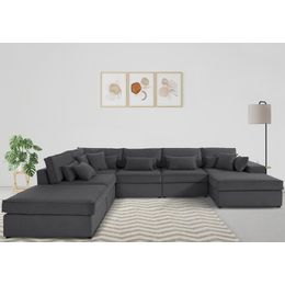 Wohnlandschaft OTTO HOME "Florid U-Form", schwarz, B:360cm H:75cm T:260cm, Baumwollmix (60% Baumwolle/40% Leinen);Struktur fein (100% Polyester);Samtoptik (100% Polyester);Samtvelours (100% Polyester);Struktur (100% Polyester);Struktur recycelt (100% recyceltes Polyester), Sofas, Wohnlandschaft, 6 Teile, bestehend aus Modulen, viele Bezugsqualit&auml;ten, auch in Cord