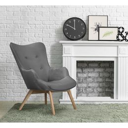 Sessel Home Affaire "Nicko", grau, B:71cm H:96cm T:86cm, 100% Polyester, Sessel, Design-Sessel Sessel mit Hocker Lounge-Sessel Einzelsessel, wahlweise mit und ohne Hocker
