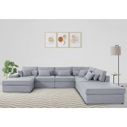 Wohnlandschaft OTTO HOME "Florid U-Form", silber, B:360cm H:75cm T:260cm, Baumwollmix (60% Baumwolle/40% Leinen);Struktur fein (100% Polyester);Samtoptik (100% Polyester);Samtvelours (100% Polyester);Struktur (100% Polyester);Struktur recycelt (100% recyceltes Polyester), Sofas, Wohnlandschaft, 6 Teile, bestehend aus Modulen, viele Bezugsqualit&auml;ten, auch in Cord