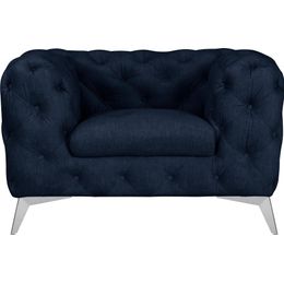 Chesterfield-Sessel Home Affaire "Glynis Sessel", blau (deep ocean), B:125cm H:75cm T:97cm, Struktur (100% Polyester);Samtoptik (100% Polyester), Sessel, aufw&auml;ndige Knopfheftung, moderne Chesterfield Optik, Fu&szlig;farbe w&auml;hlbar