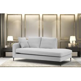 Recamiere Home Affaire "Cozy Chaiselongue, Maße B/T/H: 195/97/80 cm", silber, B:195cm H:80cm T:97cm, Samtoptik (100% Polyester);Struktur (100% Polyester), Sofas, Chaiselongue, mit losen Kissen und Metallbeinen, Armlehne links oder rechts wählbar