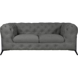 Chesterfield-Sofa Home Affaire "Amaury", grau, B:185cm H:75cm T:99cm, Struktur (100% Polyester9;Samtoptik (100% Polyester), Sofas, aufwändige Knopfheftung, moderne Chesterfield Optik, Fußfarbe wählbar