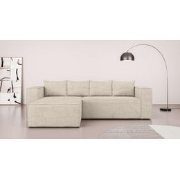 Ecksofa Home Affaire "LINCOLNVILLE mit Bettfunktion und Bettkasten, Ma&szlig;e B/H/T 244/76/150 cm", beige (hellbeige), B:244cm H:76cm T:150cm, 95% Polyester, 5% Nylon, Sofas, Ecksofa, L-Form mit Wellenunterfederung, Recamiere beidseitig montierbar