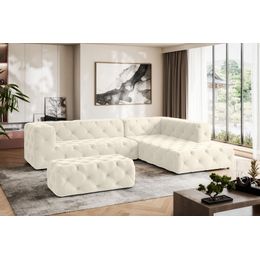 Ecksofa Home Affaire "FOLLINA", beige (creme), B:325cm H:71cm T:228cm, 100% Polyester, Sofas, Ecksofa, L-Form, mit klassischer Chesterfield-Knopfheftung