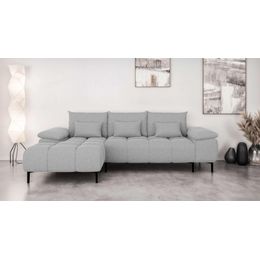 Ecksofa Home Affaire "DROMARA Schlafsofa mit Bettkasten, Ma&szlig;e: B/T/H 277/141/91 cm", grau (hellgrau), B:277cm H:91cm T:141cm, 100% Polyester, Sofas, Ecksofa, L-Form mit Recamiere rechts/links bestellbar, Wellenunterfederung