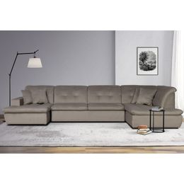 Wohnlandschaft Home Affaire "BRISBANE NEU U-Form", grau (taupe), B:380cm H:83cm T:202cm, 100% Polyester, Sofas, Wohnlandschaft, mit feiner Steppung, Matten-Optik, incl. Zierkissen