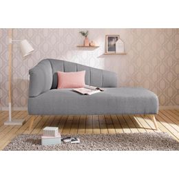 Recamiere OTTO HOME "Lucy, Chaiselonge mit Massivholzf&uuml;&szlig;en und Steppung", grau, B:162cm H:85cm T:82cm, Struktur fein( 100% Polyester), Sofas, Recamiere, Armlehne links und rechts bestellbar