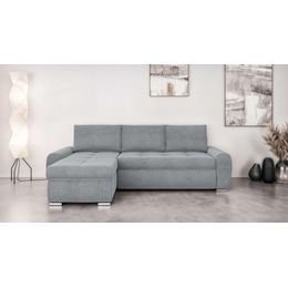 Ecksofa Home Affaire "HAVERHILL Schlafsofa mit Bettkasten, Ma&szlig;e B/H/T: 237/89/166 cm", grau, B:237cm H:89cm T:166cm, 95% Polyester, 5% Nylon, Sofas, Ecksofa, L-Form mit Recamiere links oder rechts bestellbar, Wellenunterfederung