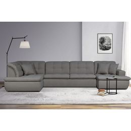Wohnlandschaft Home Affaire "BRISBANE NEU U-Form", grau, B:380cm H:83cm T:202cm, 88% Polyester, 9% Rayon, 3% Nylon, Sofas, Wohnlandschaft, mit feiner Steppung, Matten-Optik, incl. Zierkissen