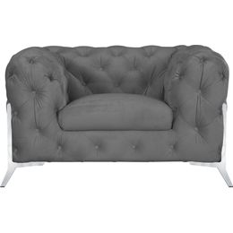 Chesterfield-Sessel Home Affaire "Amaury Sessel", grau, B:125cm H:75cm T:97cm, Struktur (100% Polyester9;Samtoptik (100% Polyester), Sessel, aufw&auml;ndige Knopfheftung, moderne Chesterfield Optik, Fu&szlig;farbe w&auml;hlbar