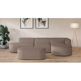 Ecksofa OTTO HOME "EIVIND Designer Sofa mit Ottomane rechts/links, B/T/H: 343/159/72 cm", grau (taupe), B:343cm H:72cm T:159cm, 100% Polyester, Sofas, Ecksofa, L-Form mit Wellenunterfederung, auch in Feincord und Boucl&eacute;