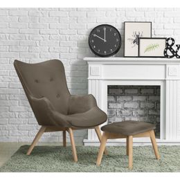 Sessel Home Affaire "Nicko", grau (taupe), B:71cm H:96cm T:86cm, 100% Polyester, Sessel, Design-Sessel Sessel mit Hocker Lounge-Sessel Einzelsessel, wahlweise mit und ohne Hocker