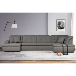 Wohnlandschaft Home Affaire "BRISBANE NEU U-Form", grau, B:380cm H:83cm T:202cm, 88% Polyester, 9% Rayon, 3% Nylon, Sofas, Wohnlandschaft, mit feiner Steppung, Matten-Optik, incl. Zierkissen