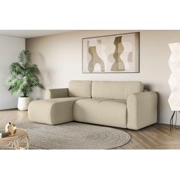 Ecksofa OTTO HOME "Zacharia wahlweise Schlafsofa mit Bettkasten, B/T/H 250/166/86 cm", beige, B:250cm H:86cm T:166cm, 100% Polyester, Sofas, Ecksofa, L-Form mit Wellenunterfederung, Recamiere beidseitig montierbar