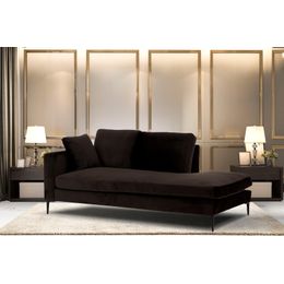 Recamiere Home Affaire "Cozy Chaiselongue, Maße B/T/H: 195/97/80 cm", braun (espresso), B:195cm H:80cm T:97cm, Samtoptik (100% Polyester);Struktur (100% Polyester), Sofas, Chaiselongue, mit losen Kissen und Metallbeinen, Armlehne links oder rechts wählbar