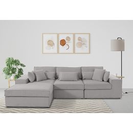 Ecksofa OTTO HOME "Florid L-Form", grau (hellgrau), B:280cm H:75cm T:162cm, Baumwollmix (60% Baumwolle/40% Leinen);Struktur fein (100% Polyester);Samtoptik (100% Polyester);Samtvelours (100% Polyester);Struktur (100% Polyester);Struktur recycelt (100% recyceltes Polyester), Sofas, Ecksofa, 3 Teile, bestehend aus Modulen, viele Bezugsqualit&auml;ten, auch in Cord