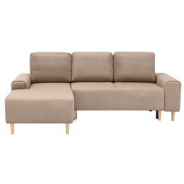 Ecksofa Home Affaire "Samu L-Form", beige, B:235cm H:93cm T:160cm, Microfaser PRIMABELLE (100% Polyester);Samtoptik (100% Polyester);Struktur fein (100% Polyester), Sofas, Ecksofa, wahlweise mit Bettfunktion und Bettkasten