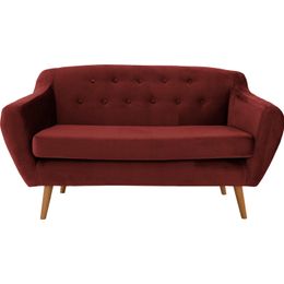 2-Sitzer Home Affaire "Renne", rot (bordeaux), B:128cm H:78cm T:73cm, Leder Belfast (echtes Rindsleder), Sofas, mit Heftung im R&uuml;cken im skandinavischem Stil
