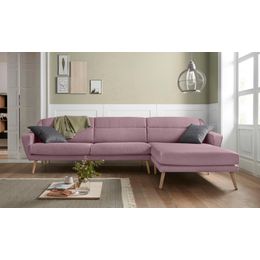 Ecksofa OTTO HOME "Bille L-Form", rosa (ros&eacute;), B:302cm H:86cm T:178cm, Samtoptik (100% Polyester);Luxus-Microfaser weich (100% Polyester);Struktur (100% Polyester);Struktur fein (100% Polyester), Sofas, Ecksofa, mit Naht im R&uuml;ckenkissen und Beinen aus Eichenholz