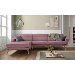 Ecksofa OTTO HOME "Bille L-Form", rosa (ros&eacute;), B:302cm H:86cm T:178cm, Samtoptik (100% Polyester);Luxus-Microfaser weich (100% Polyester);Struktur (100% Polyester);Struktur fein (100% Polyester), Sofas, Ecksofa, mit Naht im R&uuml;ckenkissen und Beinen aus Eichenholz