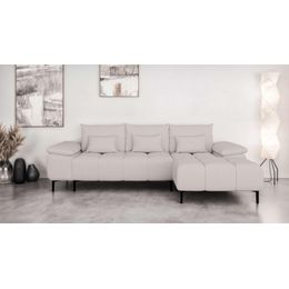 Ecksofa Home Affaire "DROMARA Schlafsofa mit Bettkasten, Ma&szlig;e: B/T/H 277/141/91 cm", beige (hellbeige), B:277cm H:91cm T:141cm, 100% Polyester, Sofas, Ecksofa, L-Form mit Recamiere rechts/links bestellbar, Wellenunterfederung
