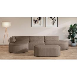 Ecksofa OTTO HOME "EIVIND Designer Sofa mit Ottomane rechts/links, B/T/H: 343/159/72 cm", grau (taupe), B:343cm H:72cm T:159cm, 100% Polyester, Sofas, Ecksofa, L-Form mit Wellenunterfederung, auch in Feincord und Boucl&eacute;