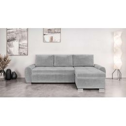 Ecksofa Home Affaire "HAVERHILL Schlafsofa mit Bettkasten, Ma&szlig;e B/H/T: 237/89/166 cm", silber, B:237cm H:89cm T:166cm, 100% Polyester, Sofas, Ecksofa, L-Form mit Recamiere links oder rechts bestellbar, Wellenunterfederung