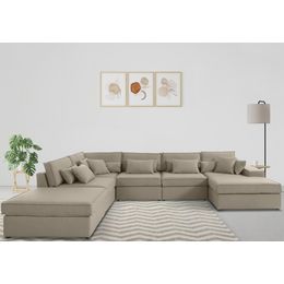 Wohnlandschaft OTTO HOME "Florid U-Form", grau (taupe), B:360cm H:75cm T:260cm, Baumwollmix (60% Baumwolle/40% Leinen);Struktur fein (100% Polyester);Samtoptik (100% Polyester);Samtvelours (100% Polyester);Struktur (100% Polyester);Struktur recycelt (100% recyceltes Polyester), Sofas, Wohnlandschaft, 6 Teile, bestehend aus Modulen, viele Bezugsqualit&auml;ten, auch in Cord