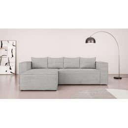 Ecksofa Home Affaire "LINCOLNVILLE mit Bettfunktion und Bettkasten, Ma&szlig;e B/H/T 244/76/150 cm", grau (hellgrau), B:244cm H:76cm T:150cm, 95% Polyester, 5% Nylon, Sofas, Ecksofa, L-Form mit Wellenunterfederung, Recamiere beidseitig montierbar