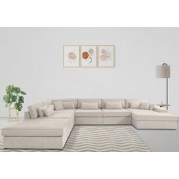 Wohnlandschaft OTTO HOME "Enid U-Form", beige, B:460cm H:75cm, Baumwollmix (60% Baumwolle/40% Leinen);Struktur fein (100% Polyester);Samtoptik (100% Polyester);Samtvelours (100% Polyester);Struktur (100% Polyester);Struktur recycelt (100% recyceltes Polyester), Sofas, Wohnlandschaft, 6 Teile, bestehend aus Modulen, in vielen Bez&uuml;gen, auch in Breitcord