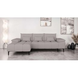 Ecksofa Home Affaire "DROMARA Schlafsofa mit Bettkasten, Ma&szlig;e: B/T/H 277/141/91 cm", grau, B:277cm H:91cm T:141cm, 100% Polyester, Sofas, Ecksofa, L-Form mit Recamiere rechts/links bestellbar, Wellenunterfederung